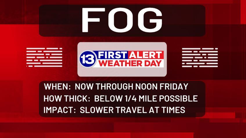 13 First Alert Weather Day issued for fog that will reduce visibility ...