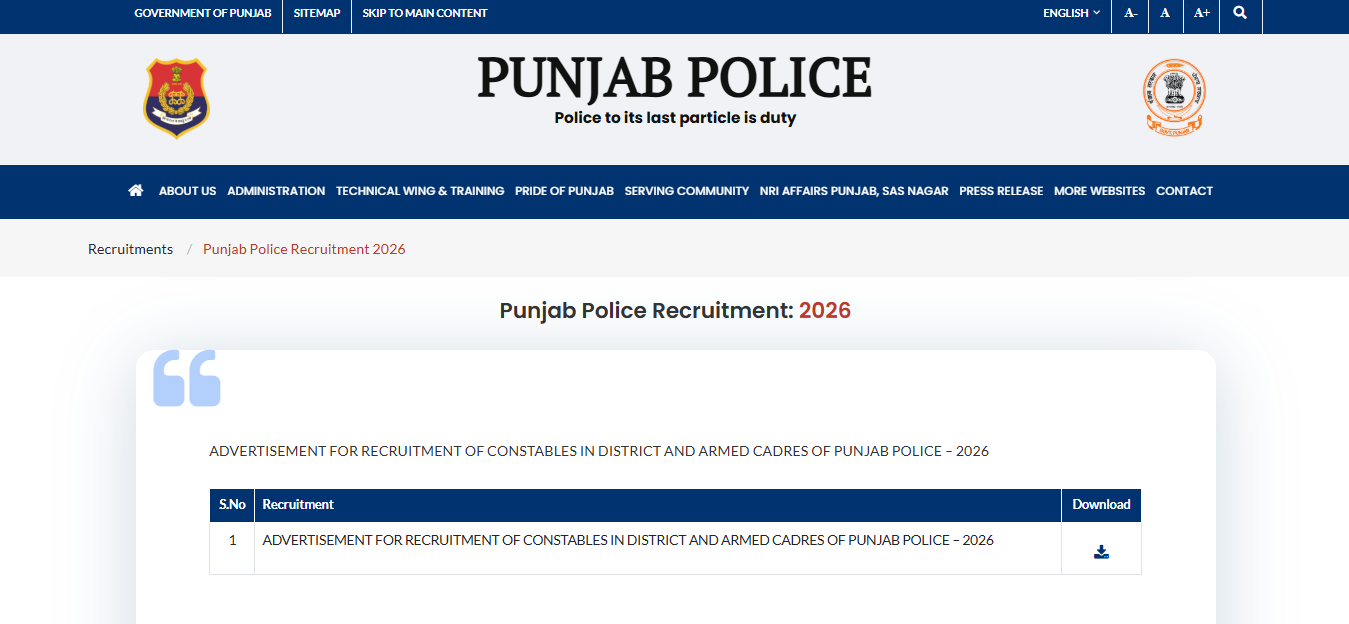 Punjab Police Constable recruitment 2026 announced for 3,297 posts ...
