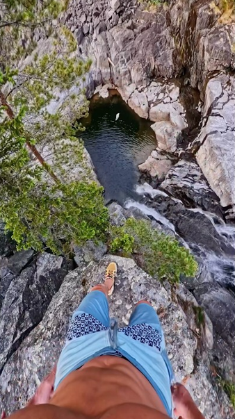 Epic 18-meter high, 12-meter long cliff jump