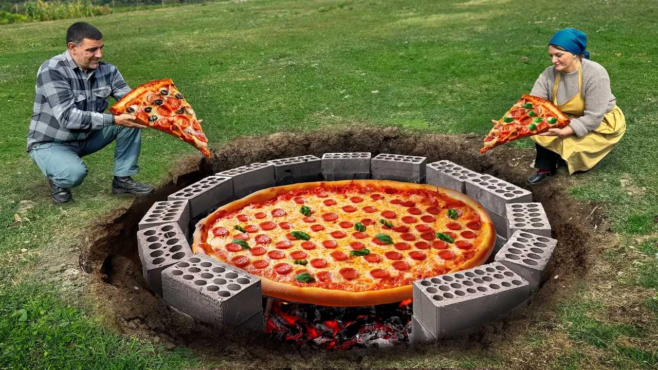 Rustic giant pizza baked the traditional way