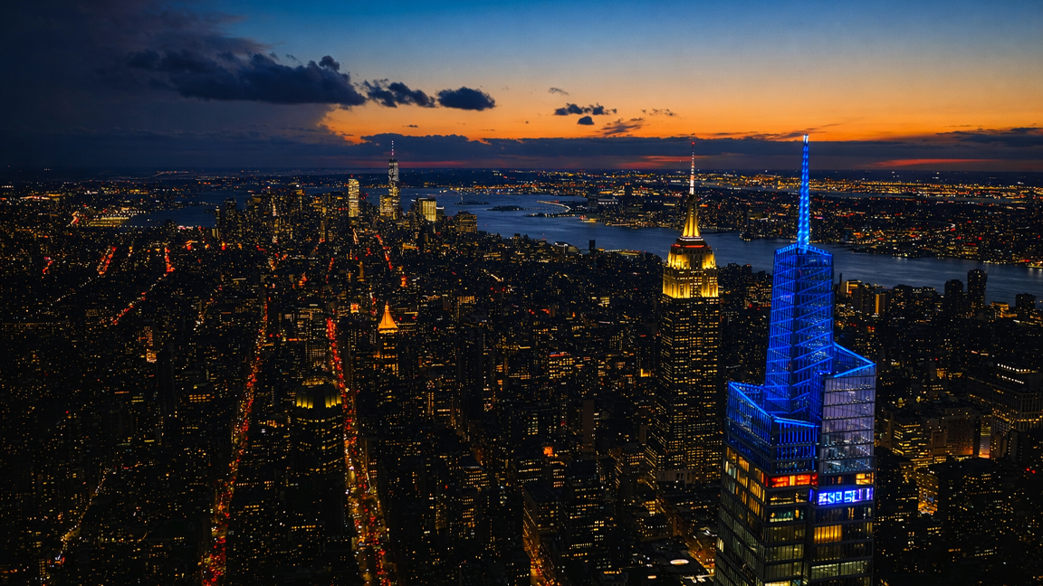 The moment when the city comes alive at night