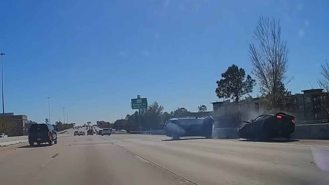 Violent high-speed crash ends with car slamming onto the pavement