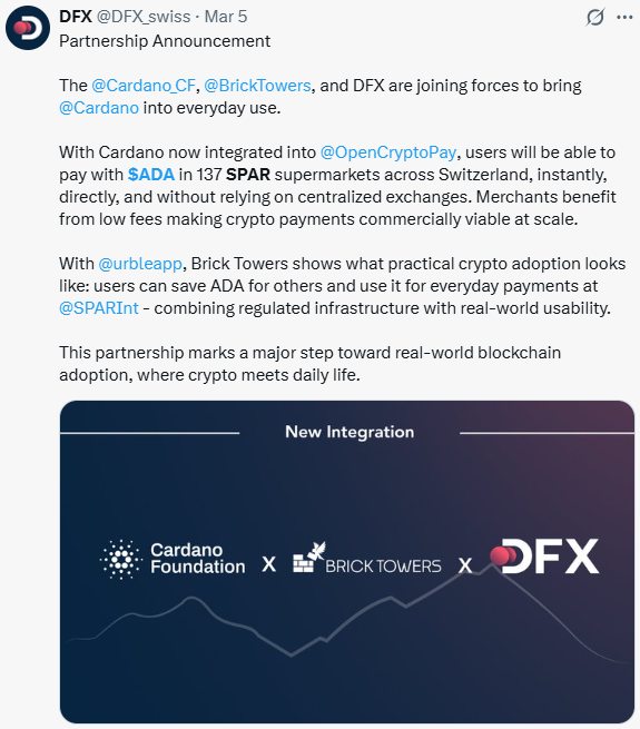 Cardano payments arrive at 137 Swiss SPAR stores — can ADA become ...