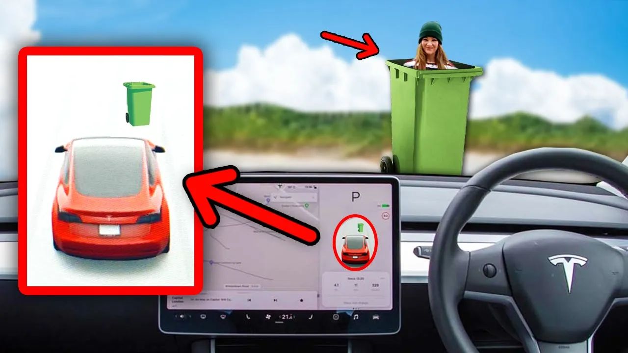 Tricking Tesla Autopilot into thinking my girlfriend is a wheelie bin
