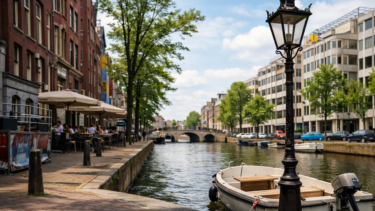 Canal side walk in Amsterdam
