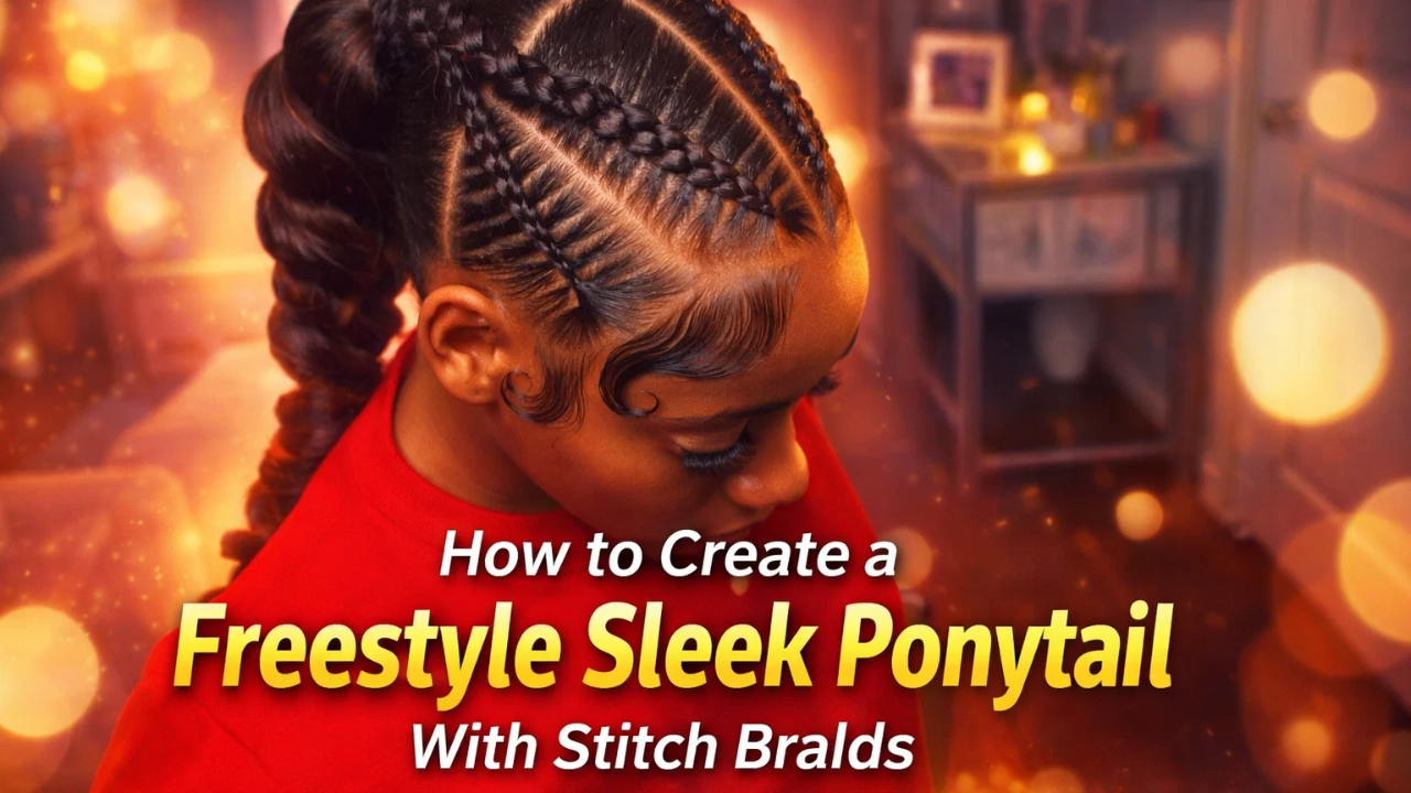How to create a freestyle sleek ponytail with stitch braids