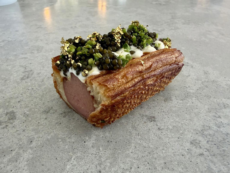 We tried the Golden Glizzy, the Miami Open's $100 caviar-topped hot dog