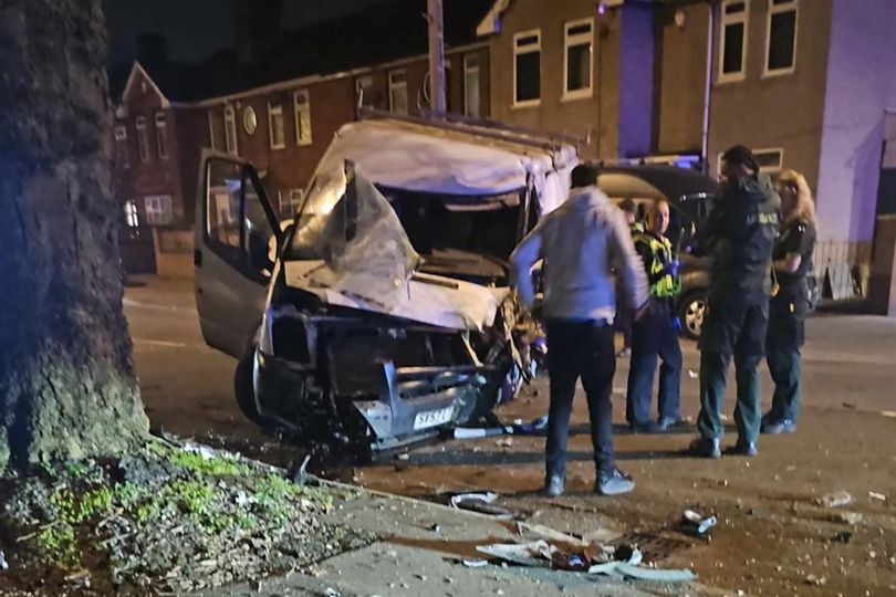 Ford Transit van badly damaged after crashing into tree in Coventry