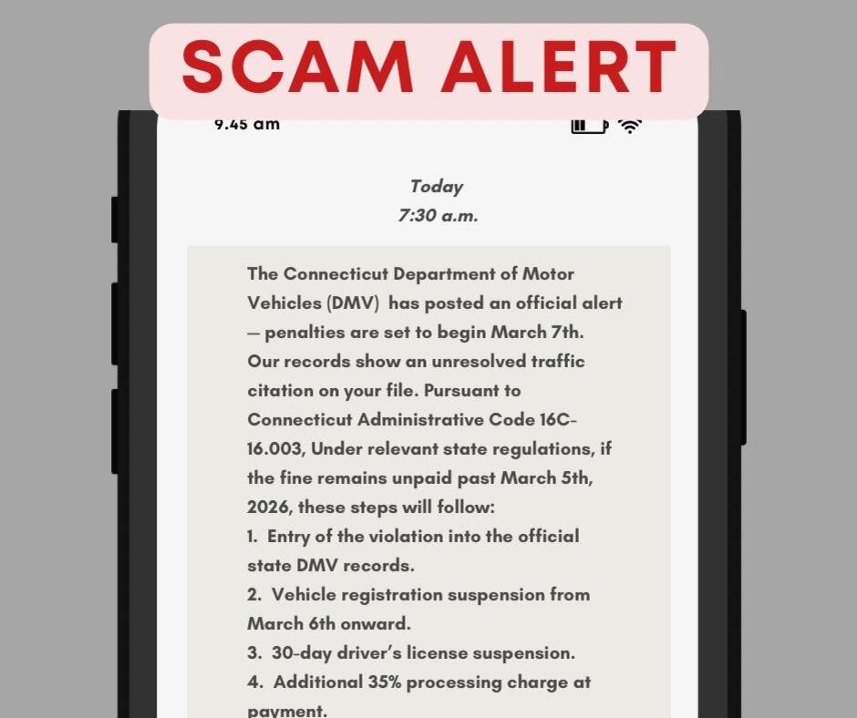 Connecticut DMV warns of text messaging scam
