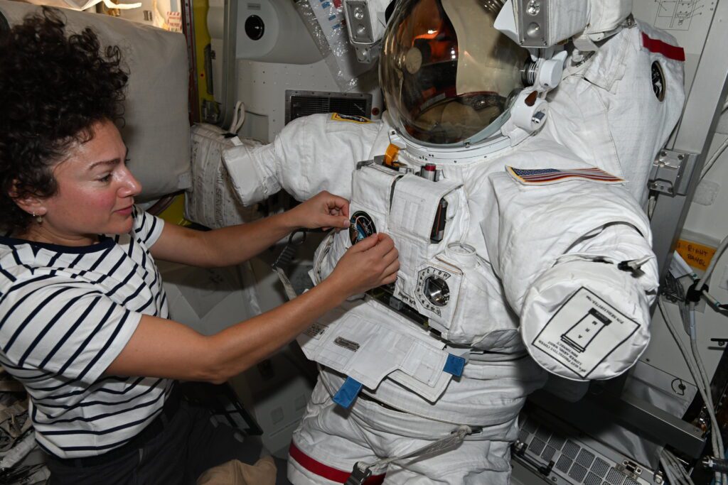 Astronaut Jessica Meir prepares for spacewalk outside ISS