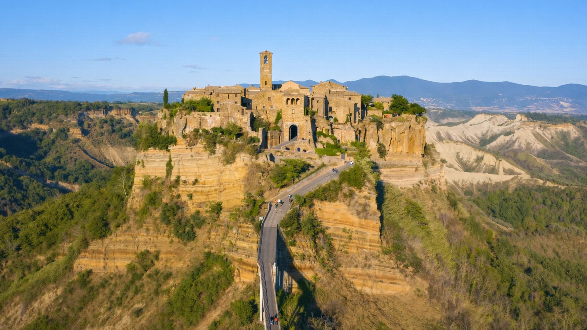 A medieval town cut off by erosion