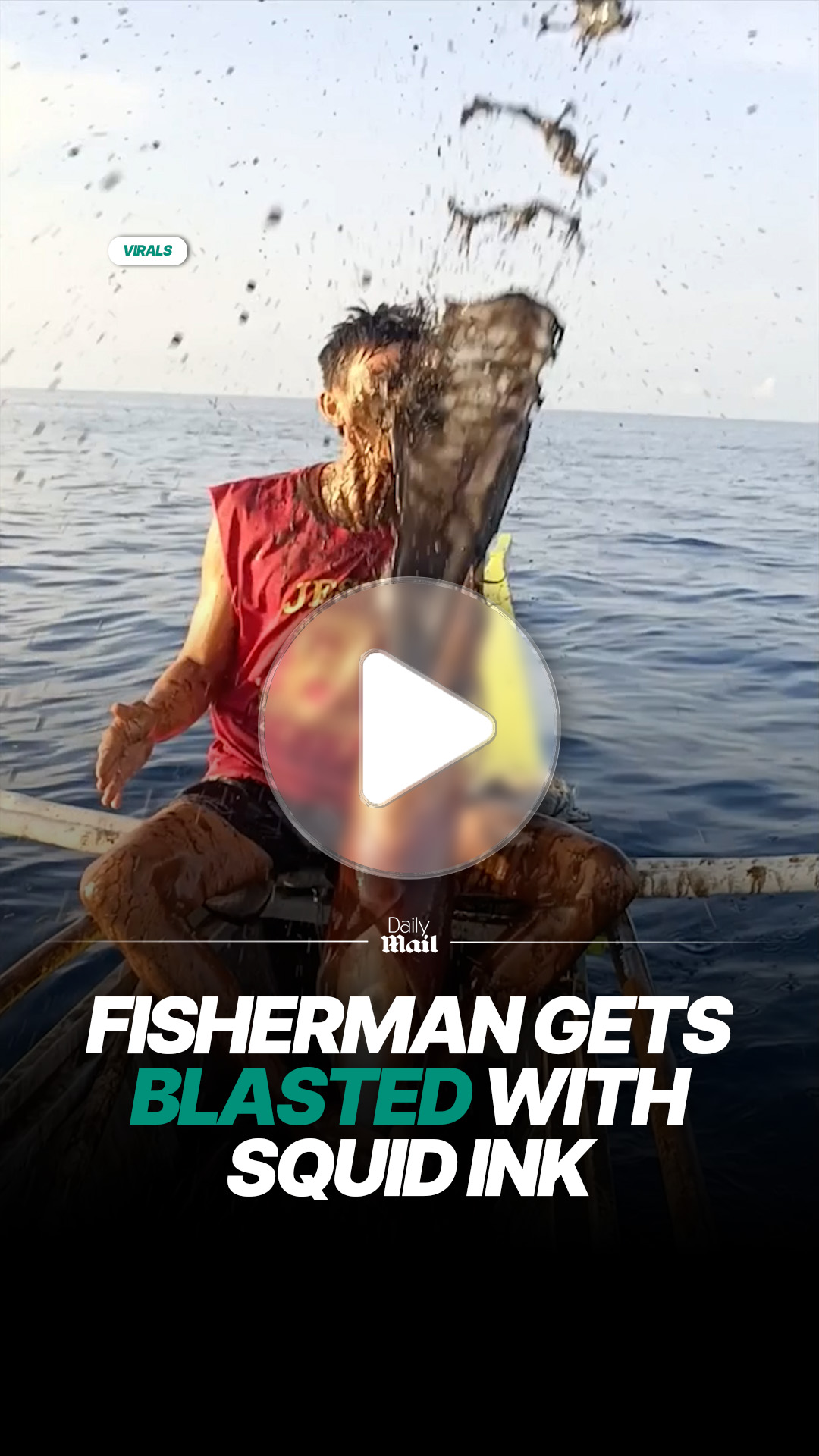 Fisherman sprayed with squid ink during catch