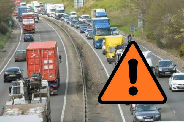 Severe delays on the partially blocked A12 northbound near Colchester