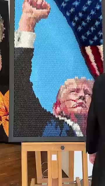 Edible Trump portrait made from thousands of tiny candy hands