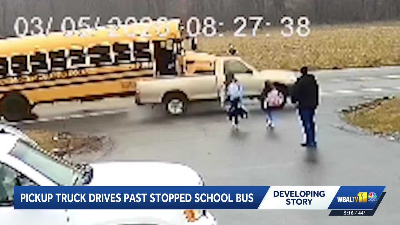 Dramatic video shows truck drive around bus, nearly hit 2 Maryland girls