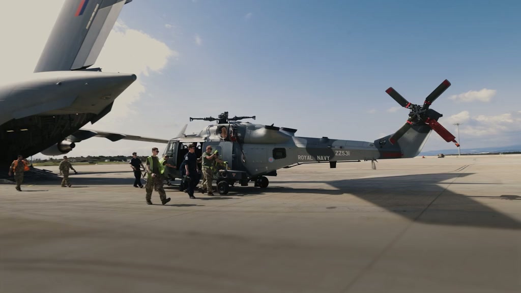 Wildcat helicopters unloaded at British base in Cyprus to bolster defence