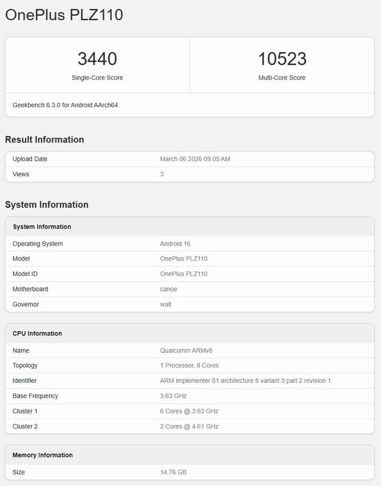 OnePlus 15T spotted on Geekbench before official launch