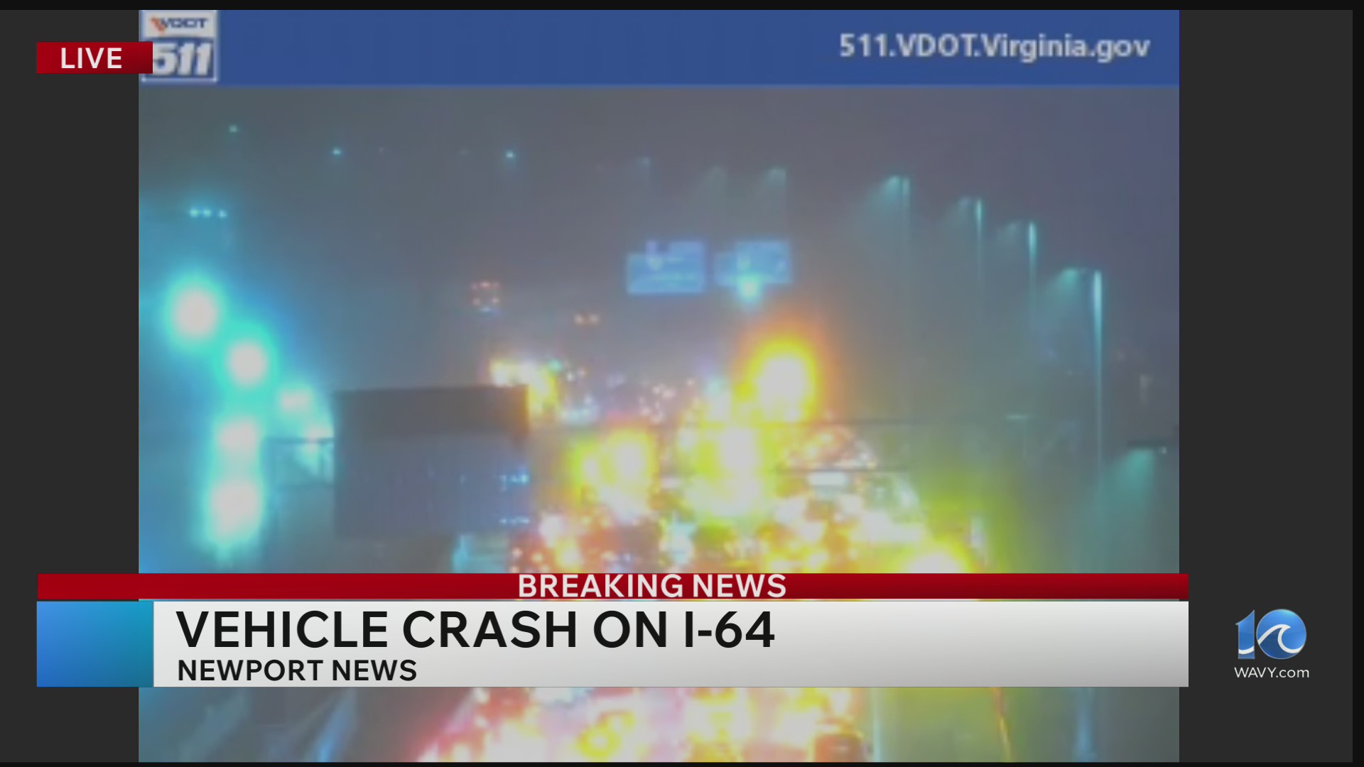 Major delay: Vehicle crash shuts down I-64 West near Victory Boulevard