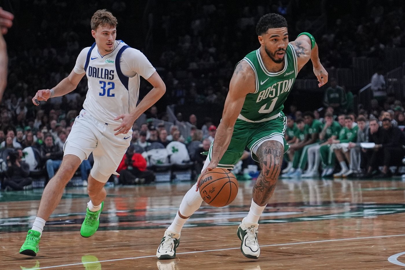 Jayson Tatum scores 15 points in return from Achilles surgery, Celtics ...