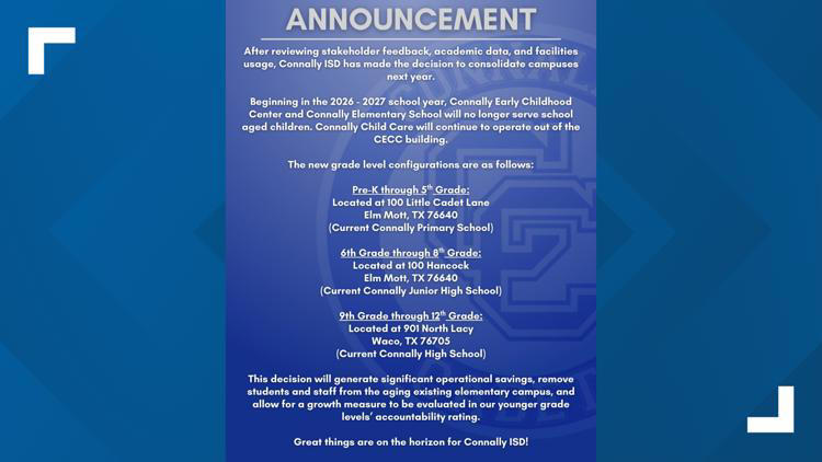 Connally ISD plans campus consolidation as student enrollment continues ...