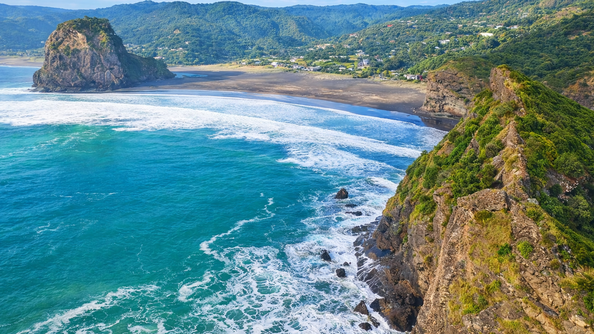 Piha Beach and the rugged coast of New Zealand’s North Island