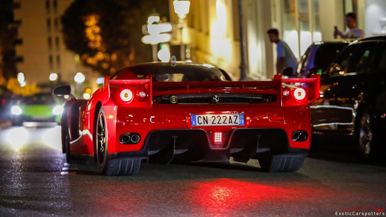 Ferrari Enzo powers through the night traffic in Monaco