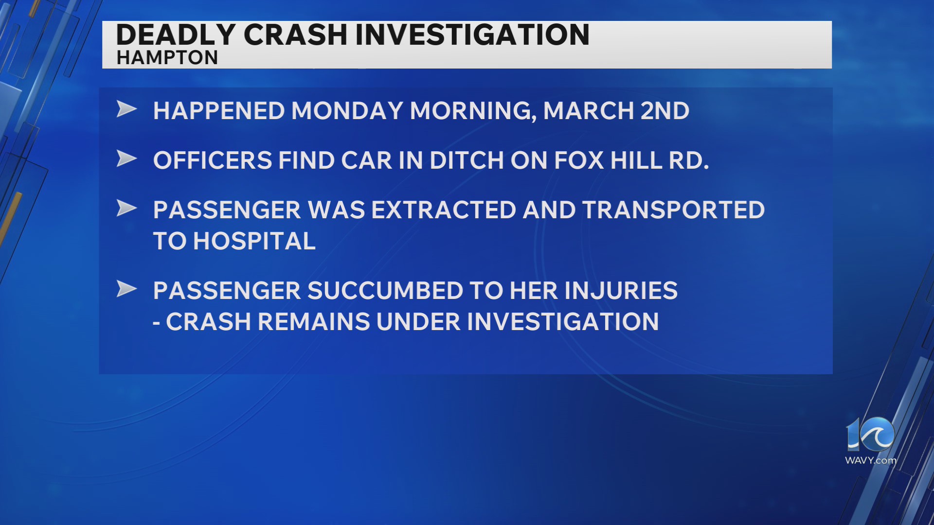 HPD: Woman dies after crash on Fox Hill Road