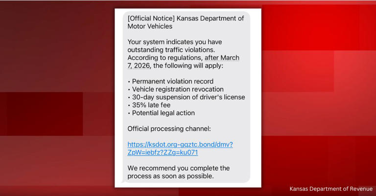 Scammers pose as Kansas Division of Vehicles in new text scam, KDOR says