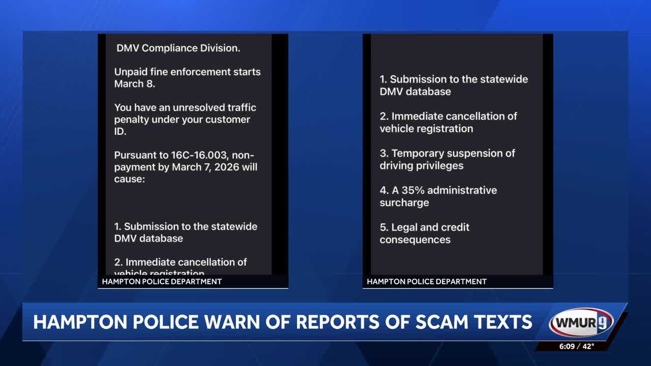 Hampton police and New Hampshire DMV warn of reports of scam texts