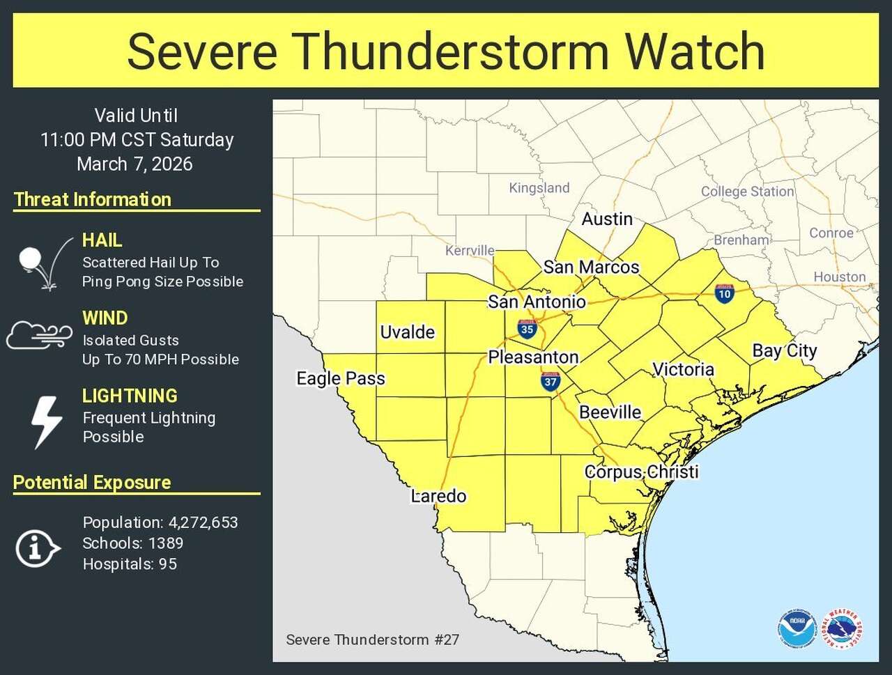 Severe thunderstorm watch issued for South Texas Saturday. Here's a ...