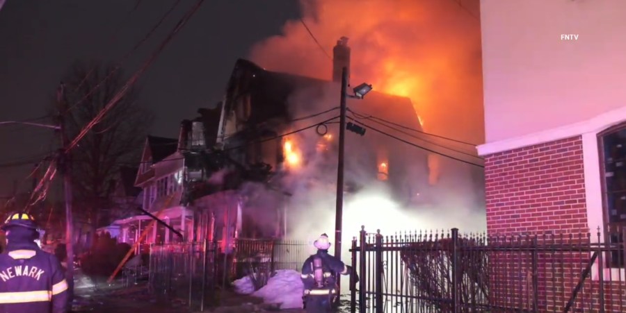 Car crashes into fire engine responding to fire in New Jersey
