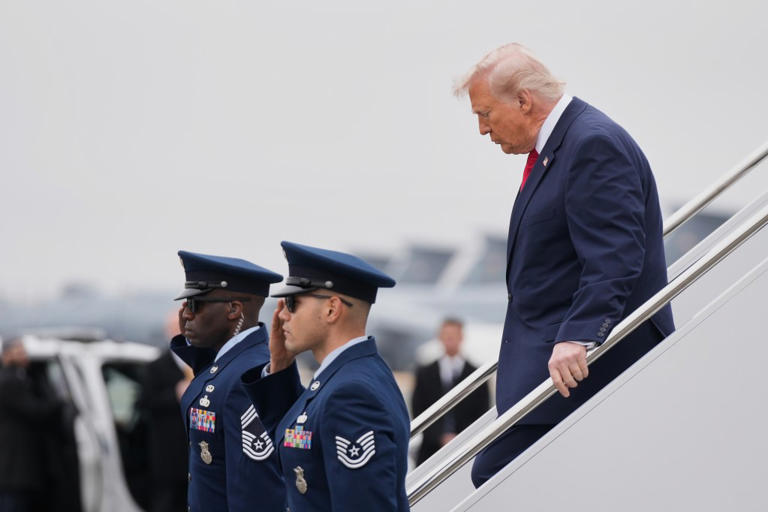 Somber day as Trump attends ceremony for six soldiers killed in Iran ...