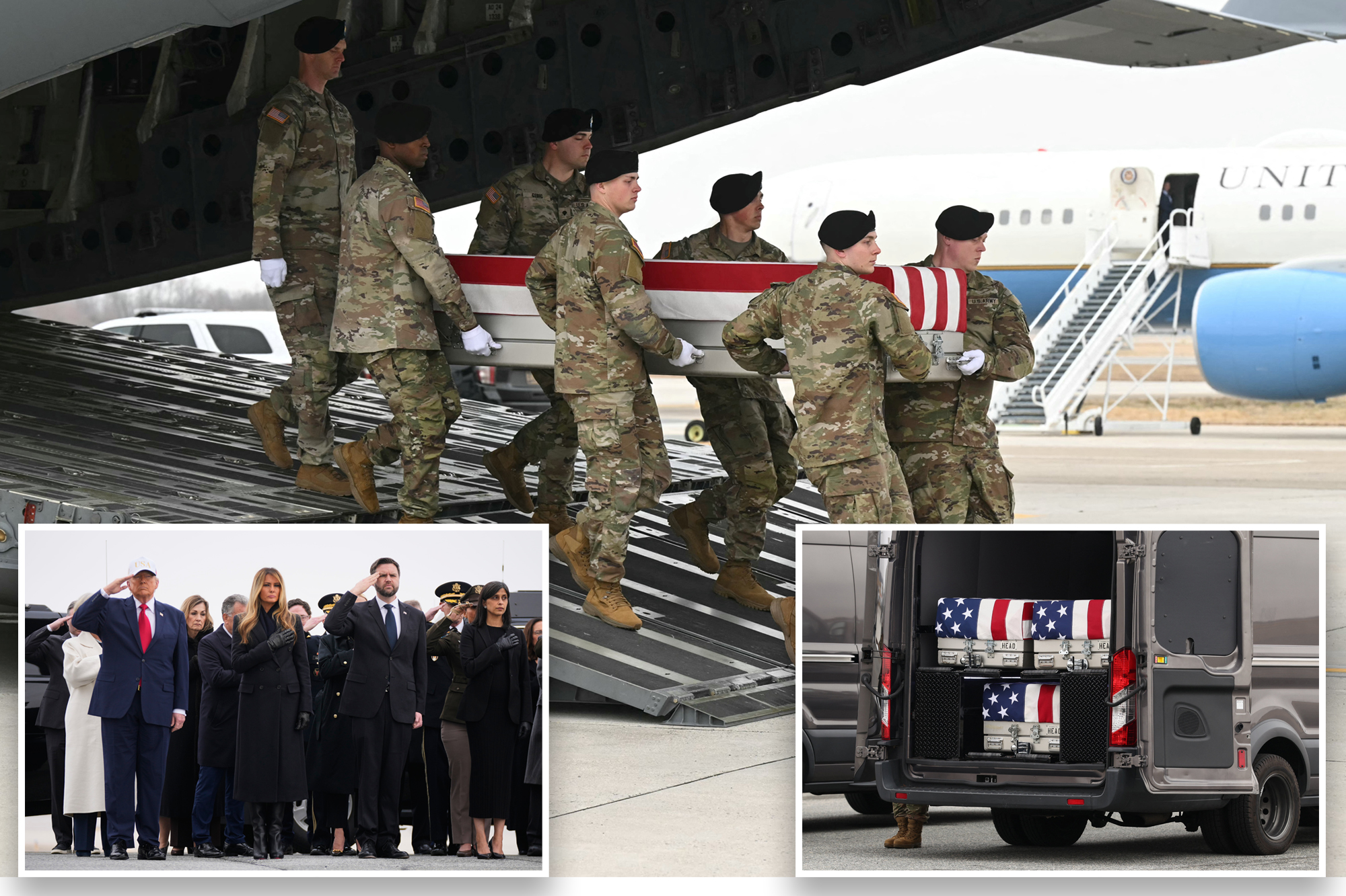 Somber day as Trump attends ceremony for six soldiers killed in Iran ...