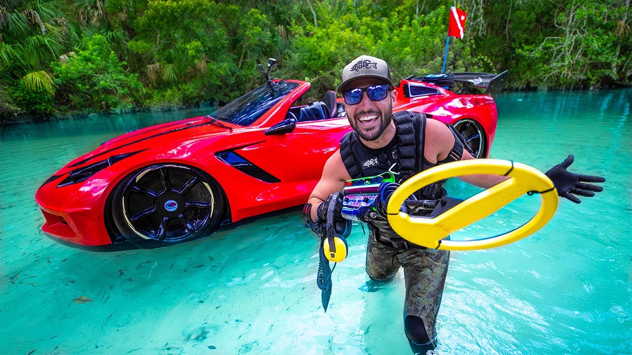 Driving a supercar on water in a treasure hunt