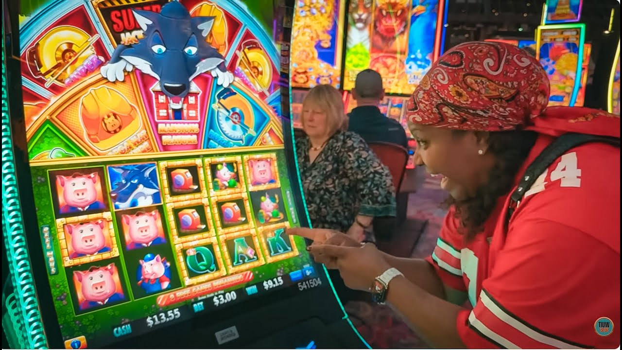 She knew this slot machine was going to pay big!