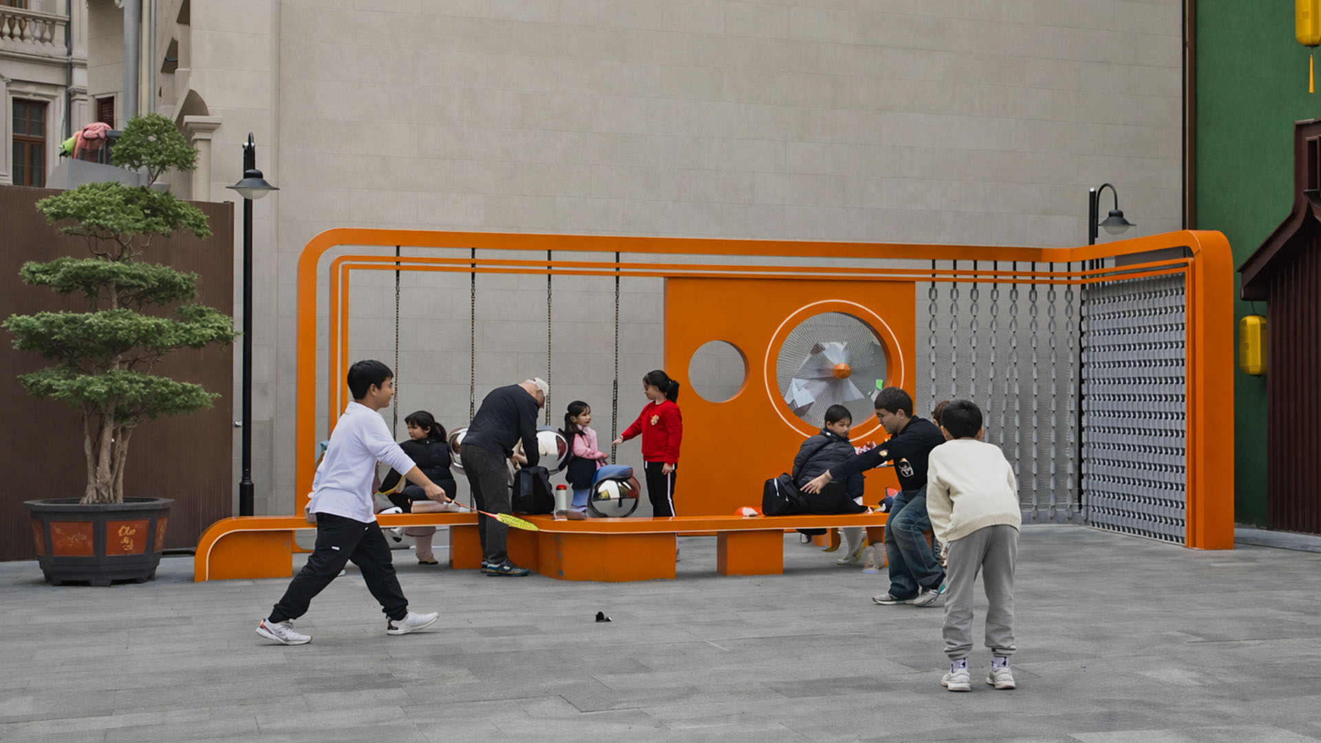 Families spend time at this open space in China