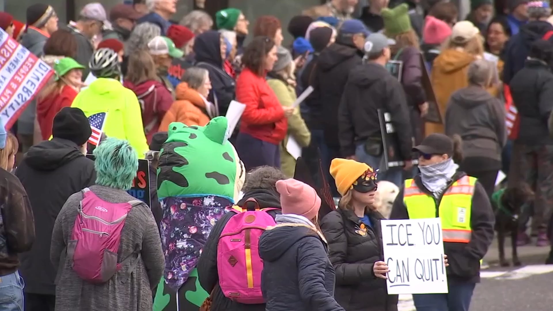 Crowd gathers for sing-along protest outside Portland ICE facility