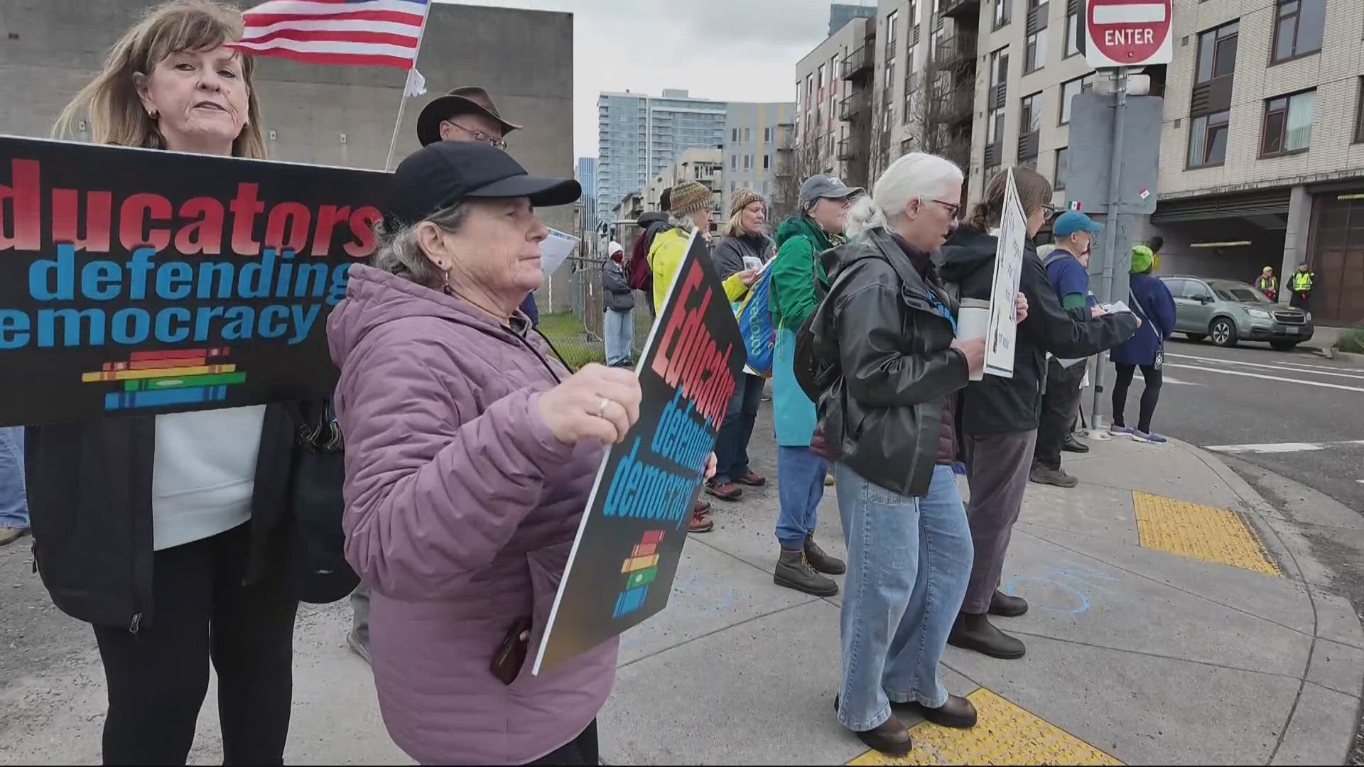 Protesters hold sing-along demonstration outside Portland ICE facility