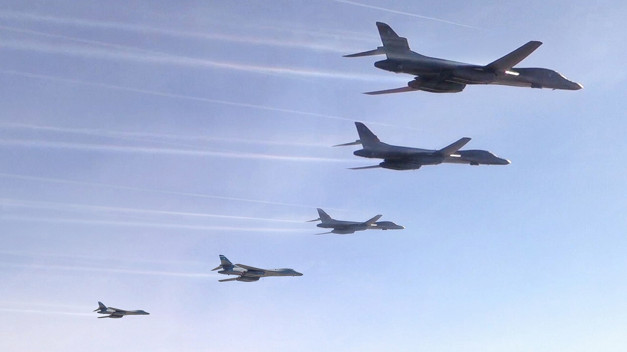 US most feared supersonic bombers in action during large formation flight