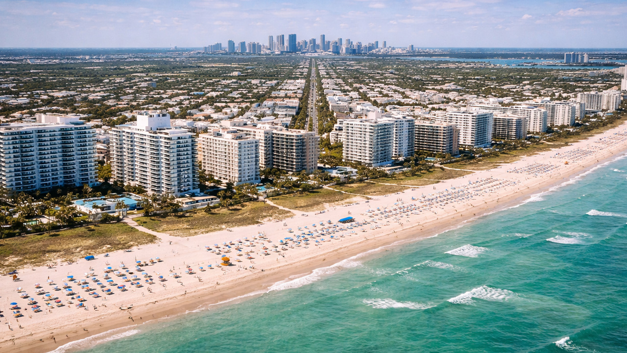 Vista aérea da orla de Miami Beach