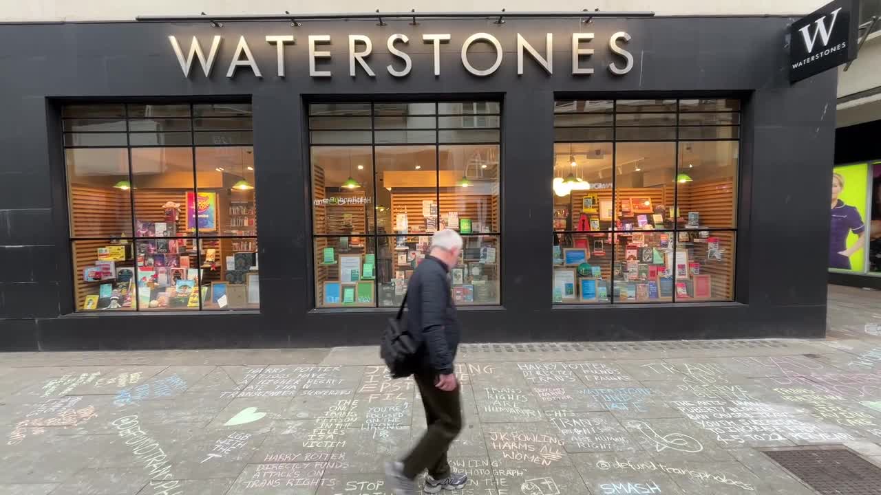 Trans activists chalk anti-JK Rowling messages outside London bookshop