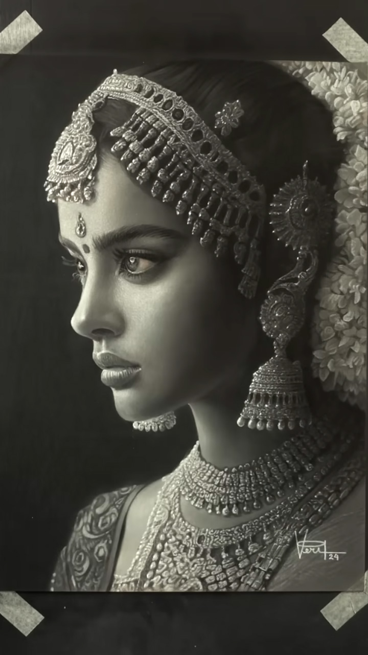 Padmavati queen realistic portrait: Detailed pencil drawing tutorial