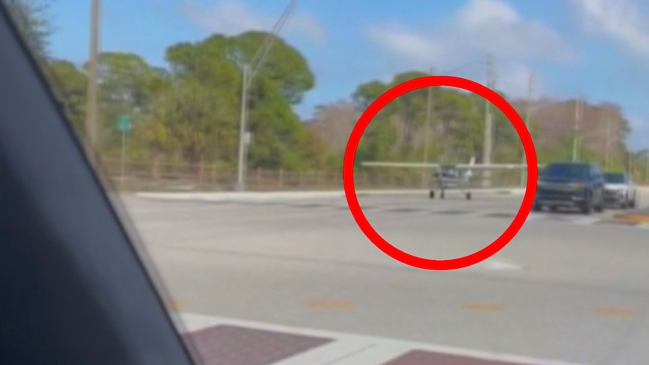 Small plane rolls down busy Florida road after emergency landing