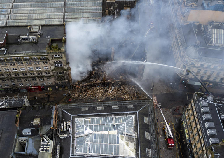 Drone footage shows aftermath of devastating Glasgow fire