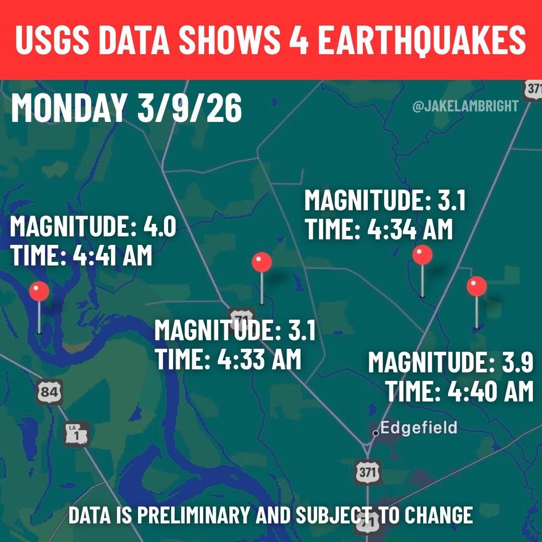 4 earthquakes within 10 minutes reported in northwest Louisiana Monday ...