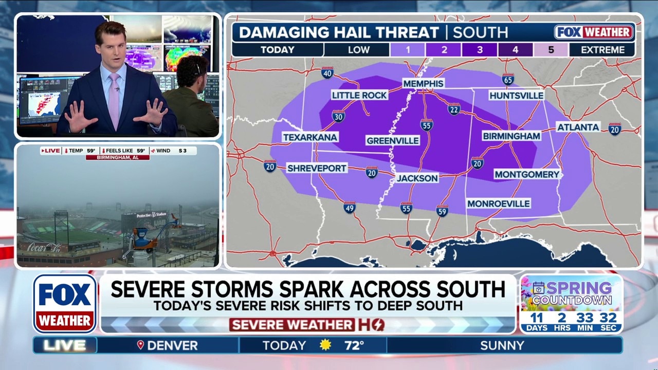 Severe storms spark across the South, bringing hail and strong winds ...