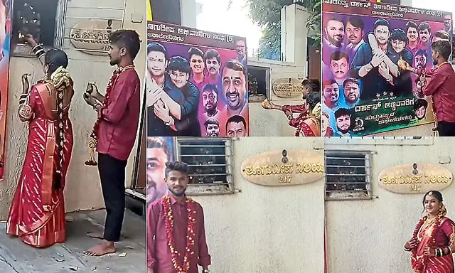 Newly married couple visits Darshan's house, performs puja to actor's ...