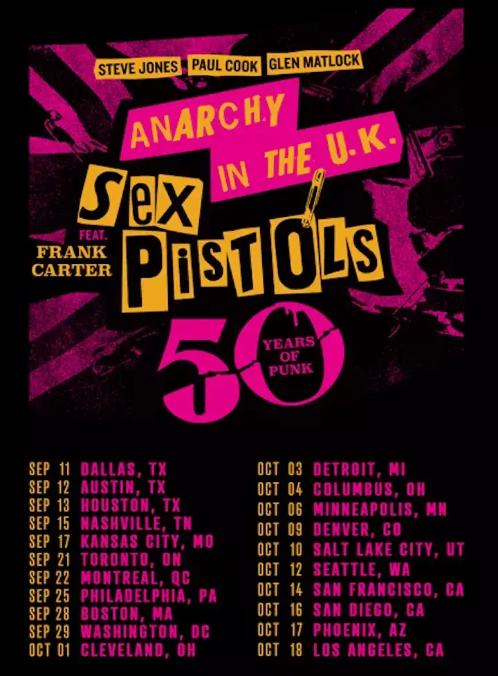 Sex Pistols reset 2026 North American tour with Frank Carter