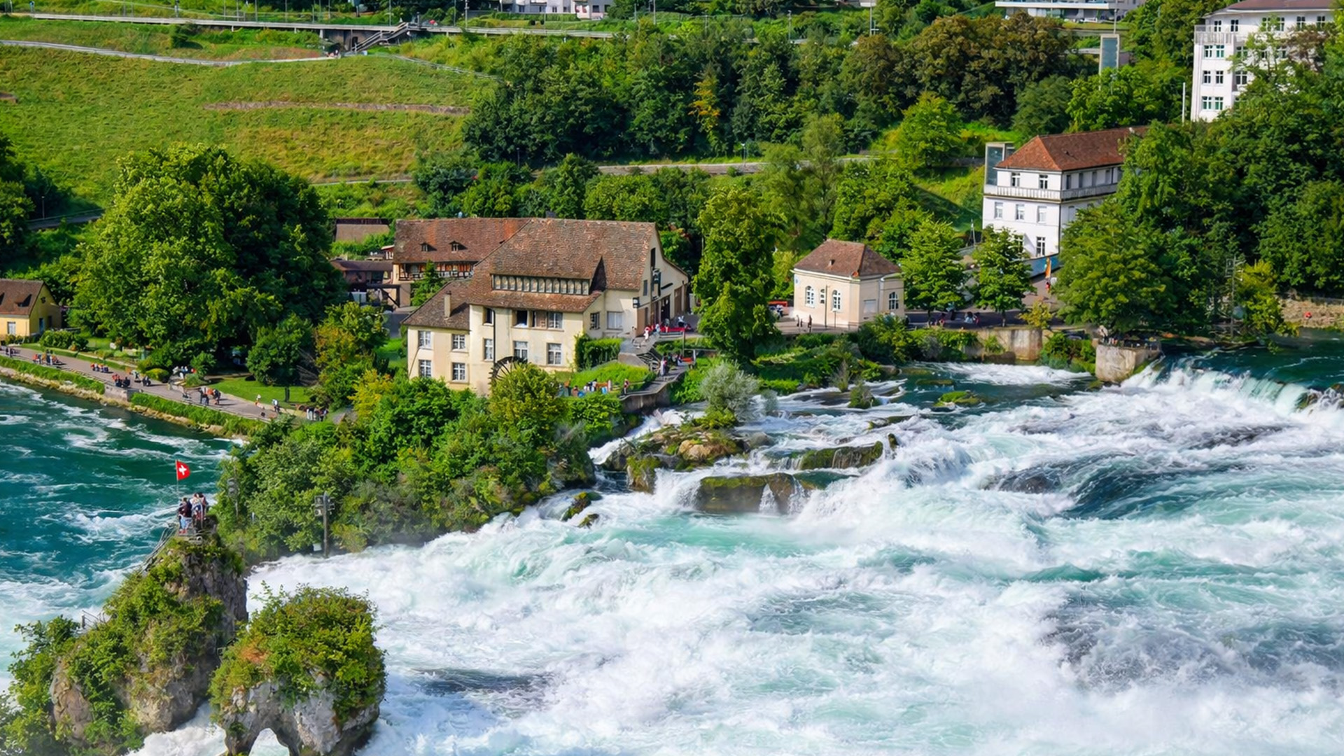 Cataratas del Rin en Suiza: impresionante cascada del río Rin (4K)