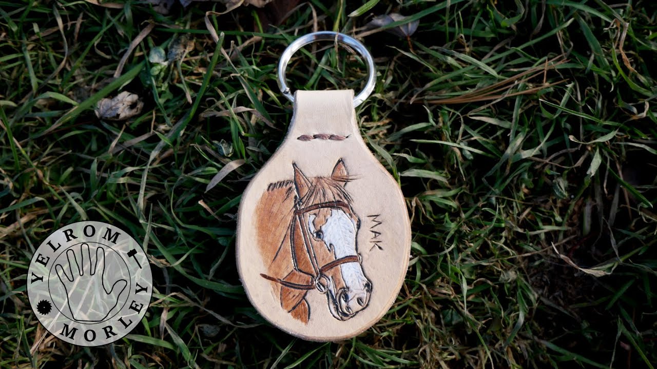 Making a carved and painted leather keychain ft. Splash the Horse ...